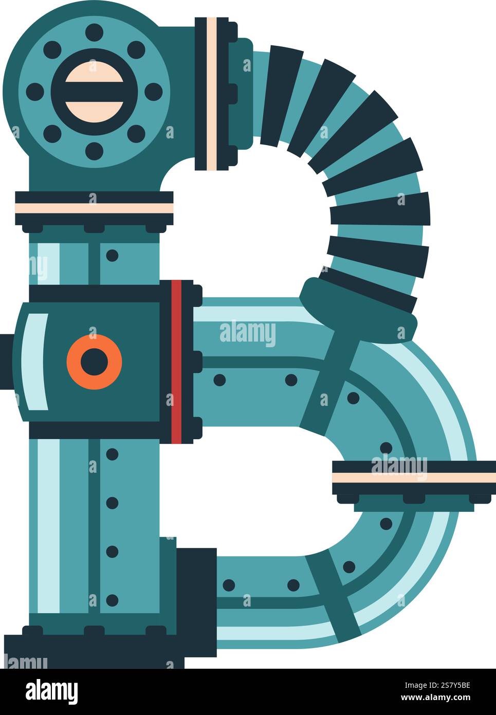 Letter B depicted with various industrial pipes and robotic components ...