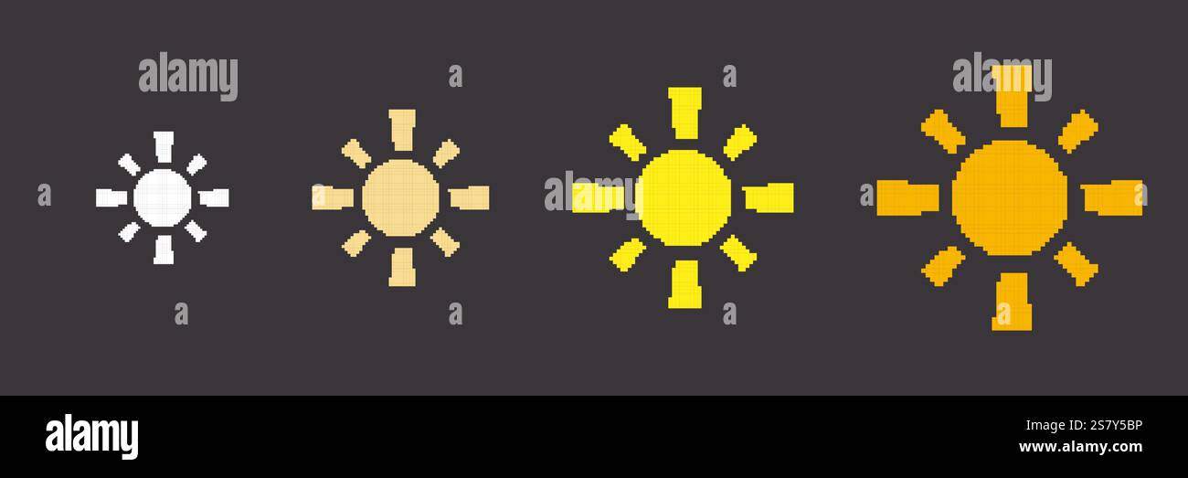 Sun Icons in Pixel Art Style. Various Sun Shapes and Gradient Colors in ...