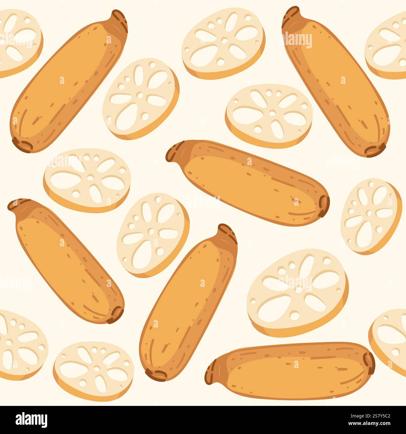 Seamless pattern. Lotus root whole and slice. Traditional asian plant ...