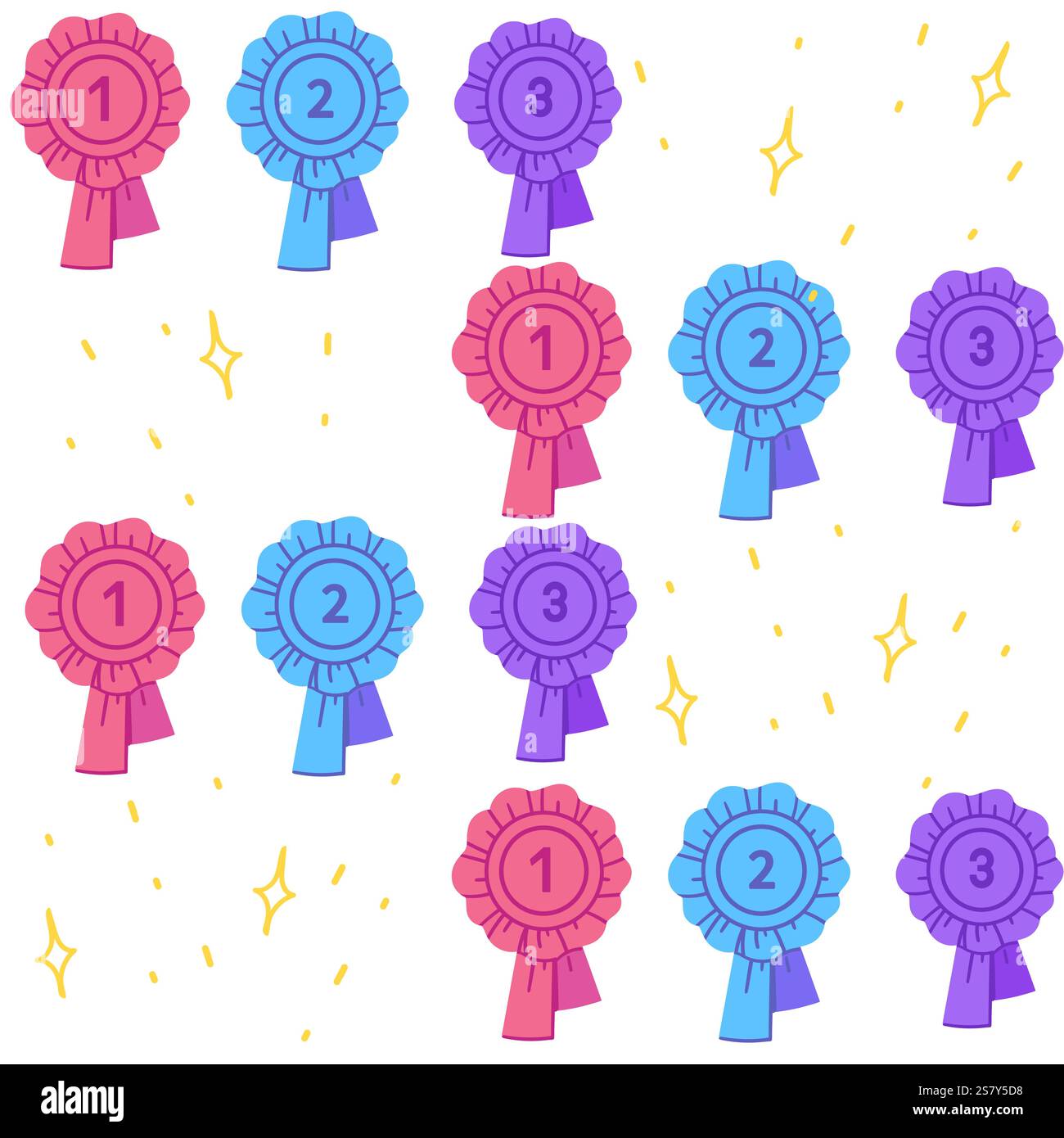 Seamless pattern of award ribbons in various colors on a white ...