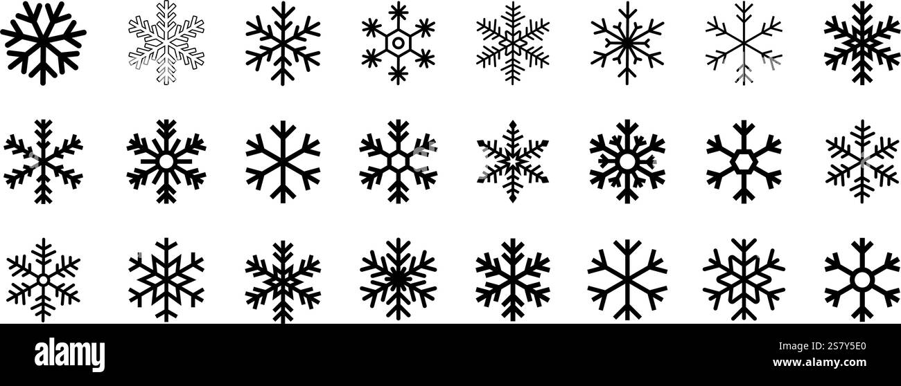 Snowflakes, snowflake thin line, and bold outline simple black icon ...