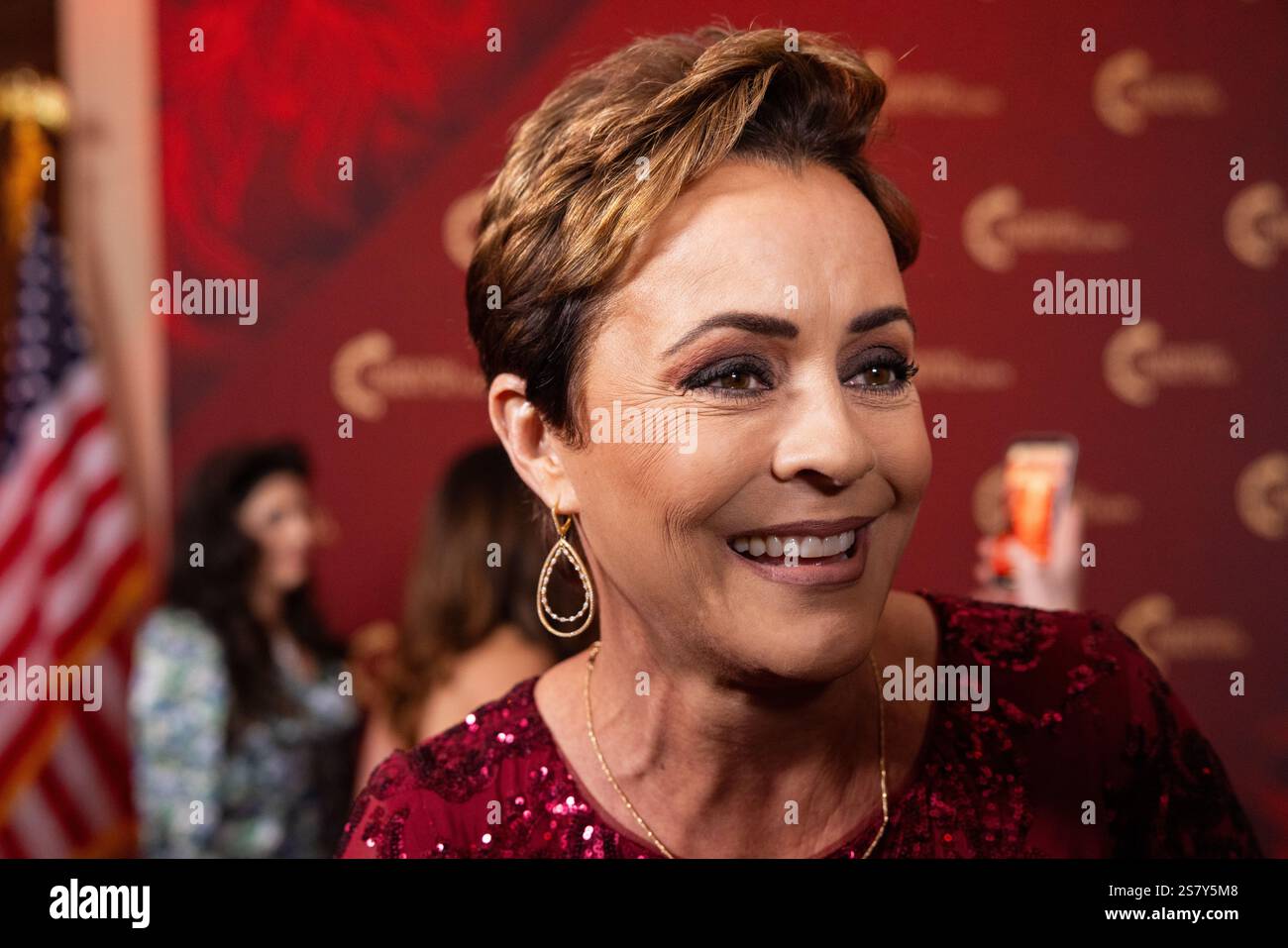 Washington, USA. 19th Jan, 2025. Kari Lake speaks with press on the red ...