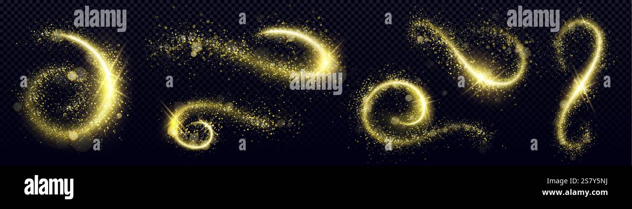 Gold glitter swirls with luminous sparkle effect and magical dust ...