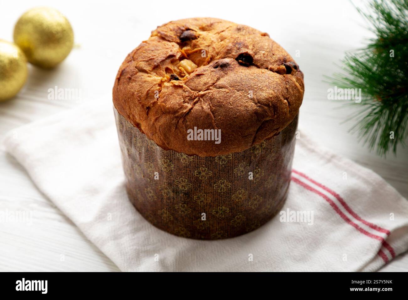 Homemade Italian Panettone Bread with Dried Fruit, side view Stock ...