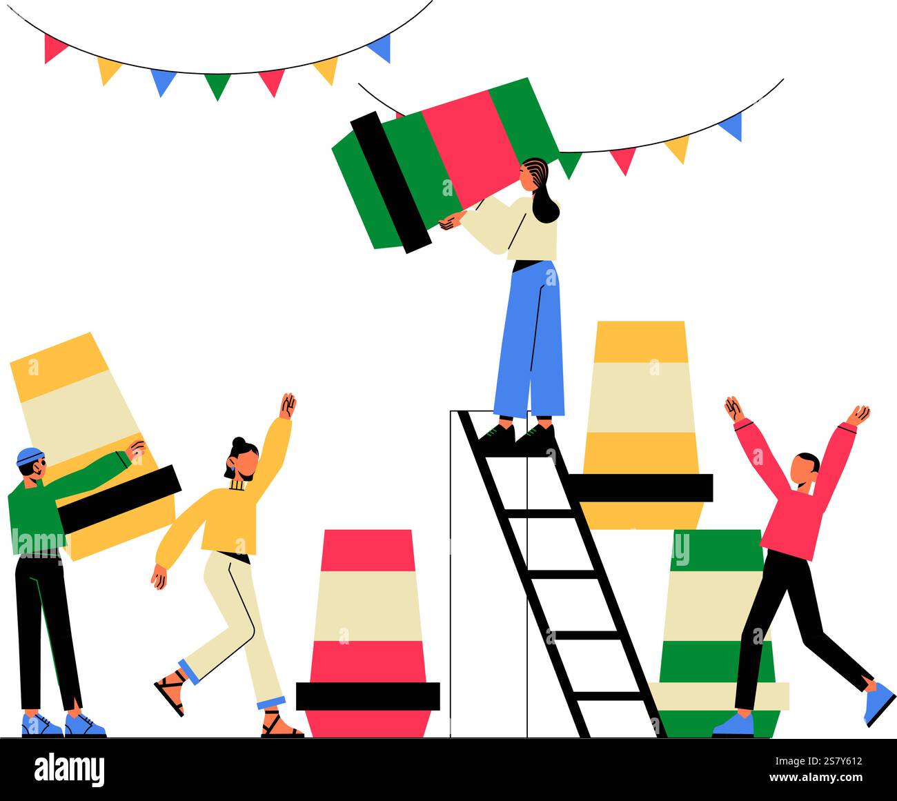 Playing Pattern Game With Teamwork In Flat Vector Illustration ...