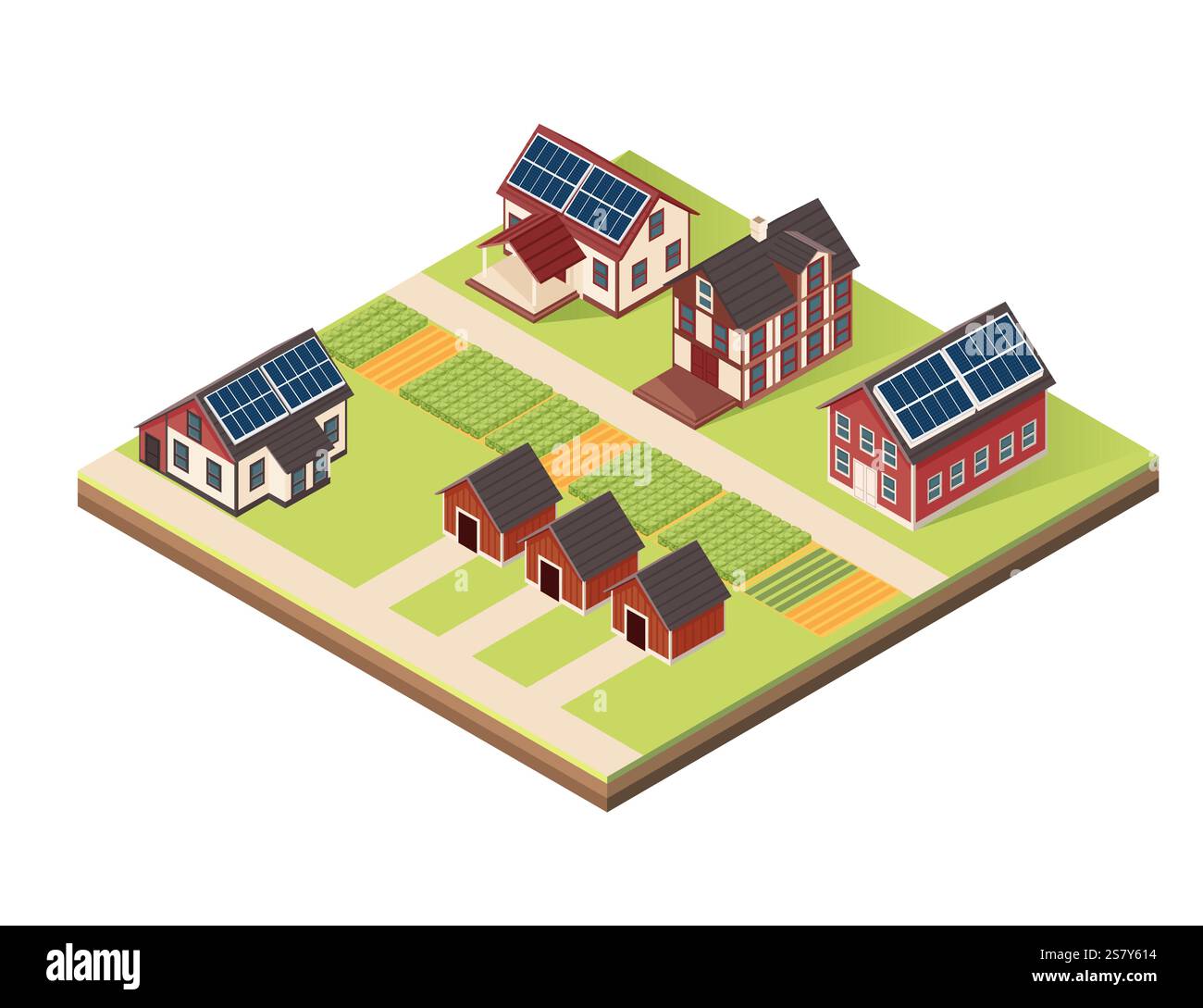 Isometric block with layers of earth. Layout of small neighborhood with ...