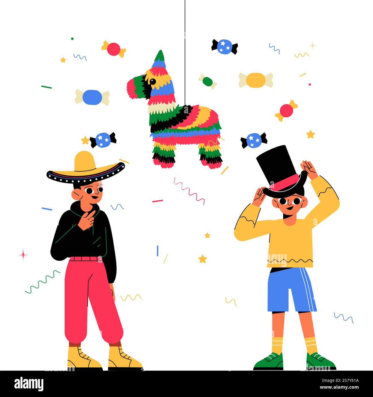 Colorful Pinata With Children In Flat Vector Illustration Symbolizing ...