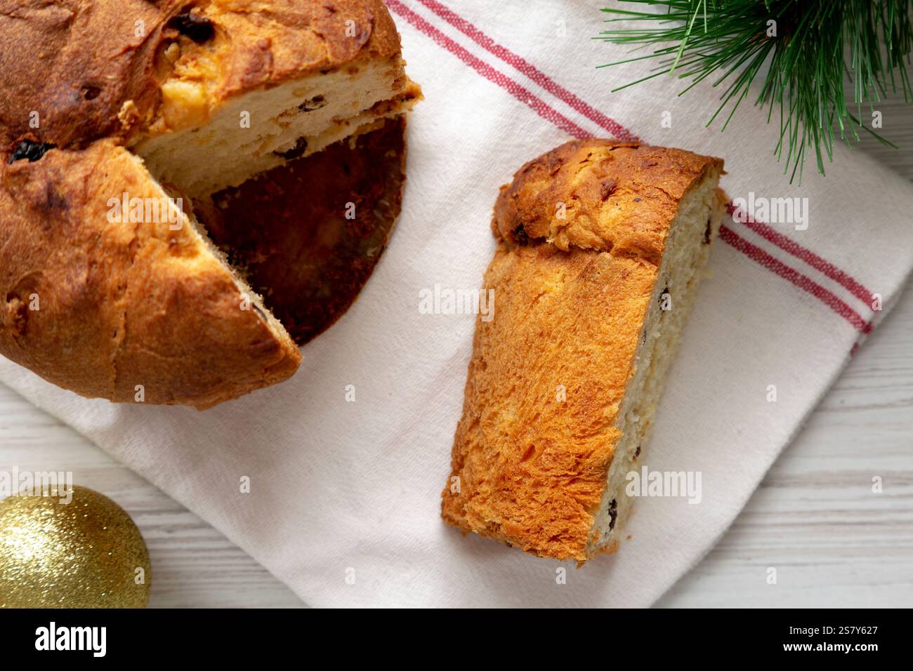 Homemade Italian Panettone Bread with Dried Fruit, top view Stock Photo ...