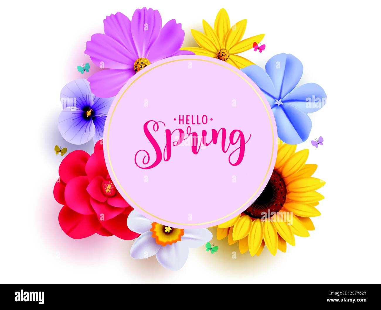 Spring hello greeting clipart template. Hello spring greeting text in ...
