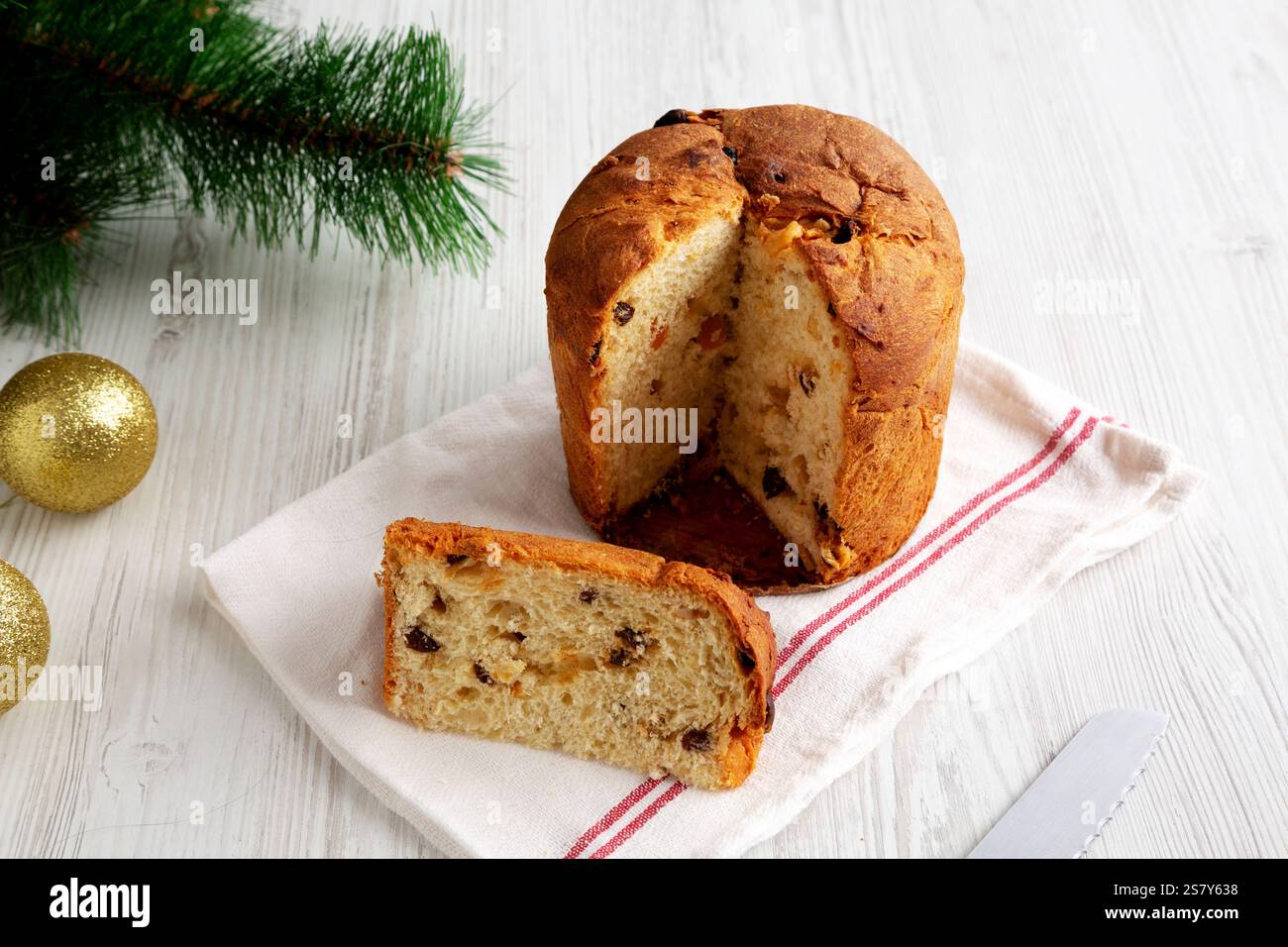 Homemade Italian Panettone Bread with Dried Fruit, side view Stock ...