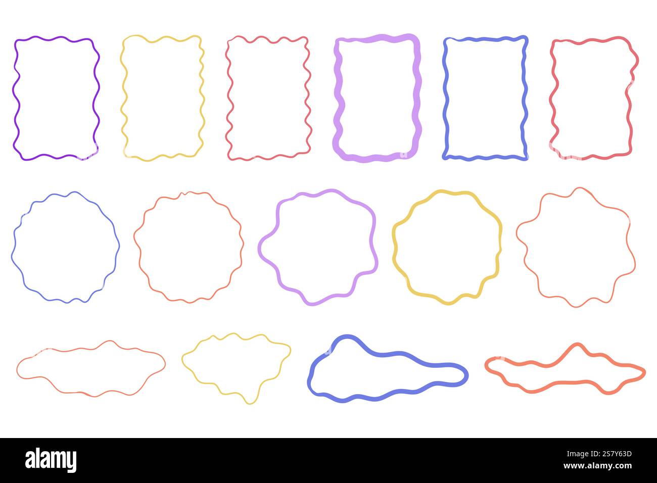 Zig zag frame border squiggle wavy set, underline brush stroke curved edges hand drawn empty tet ...