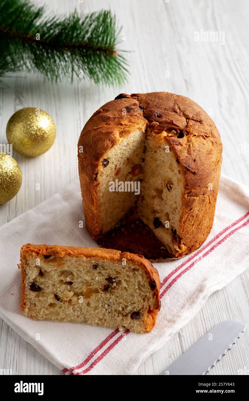 Homemade Italian Panettone Bread with Dried Fruit, side view Stock ...