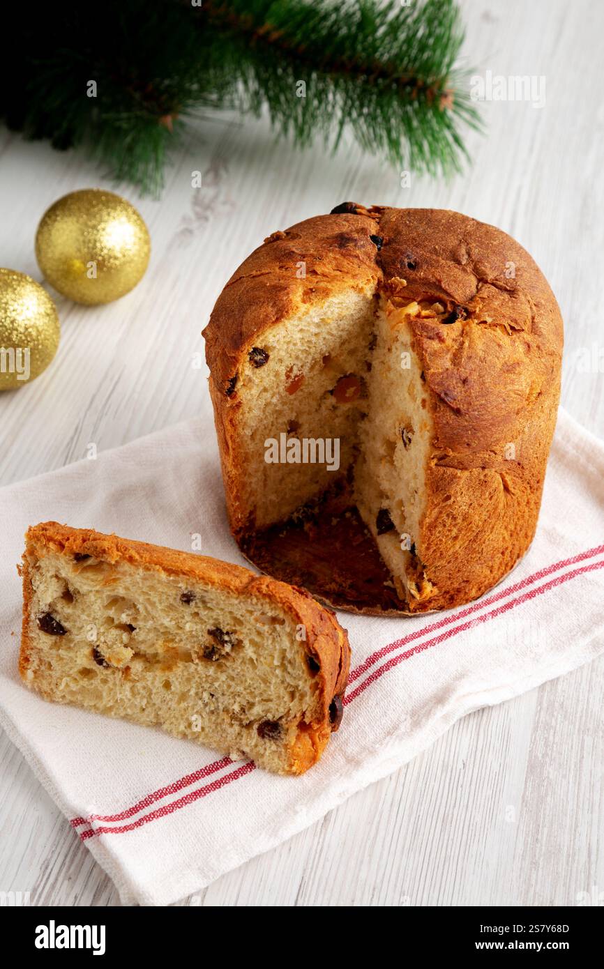 Homemade Italian Panettone Bread with Dried Fruit, side view Stock ...