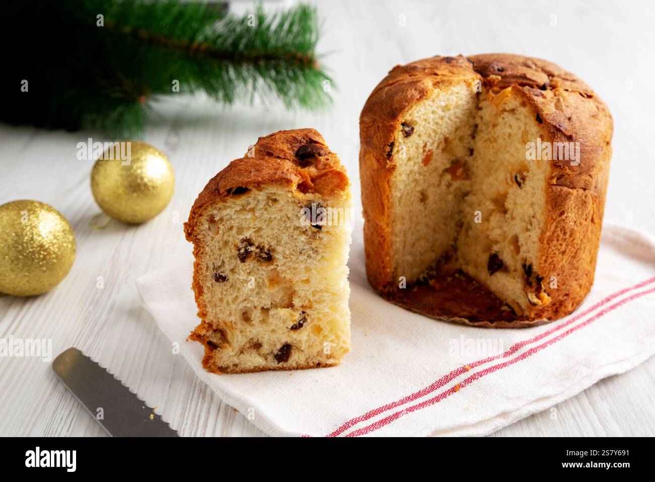 Homemade Italian Panettone Bread with Dried Fruit, side view Stock ...