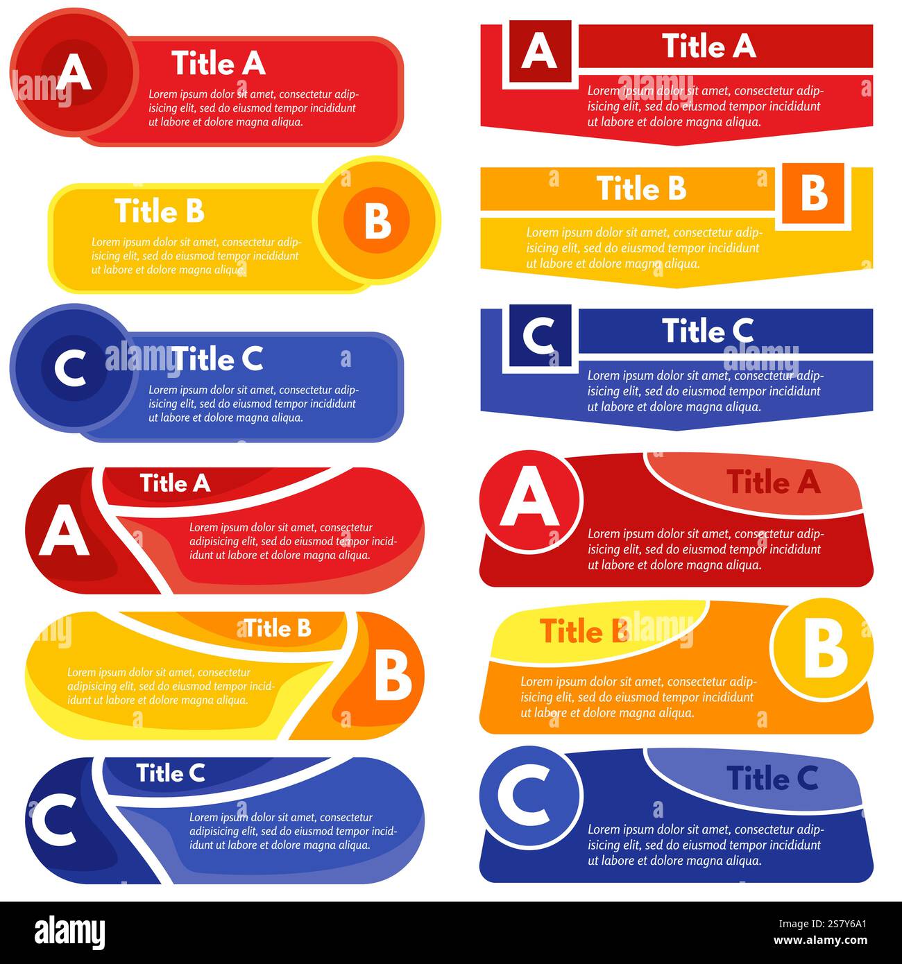 Four sets of three elements of infographic design. Step by step ...