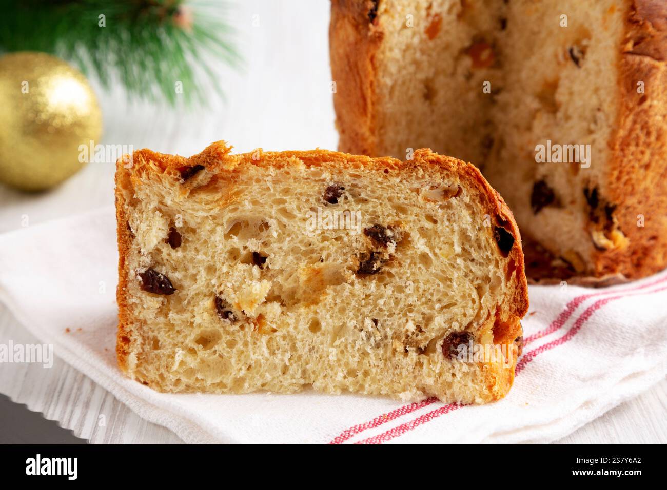 Homemade Italian Panettone Bread with Dried Fruit, side view Stock ...