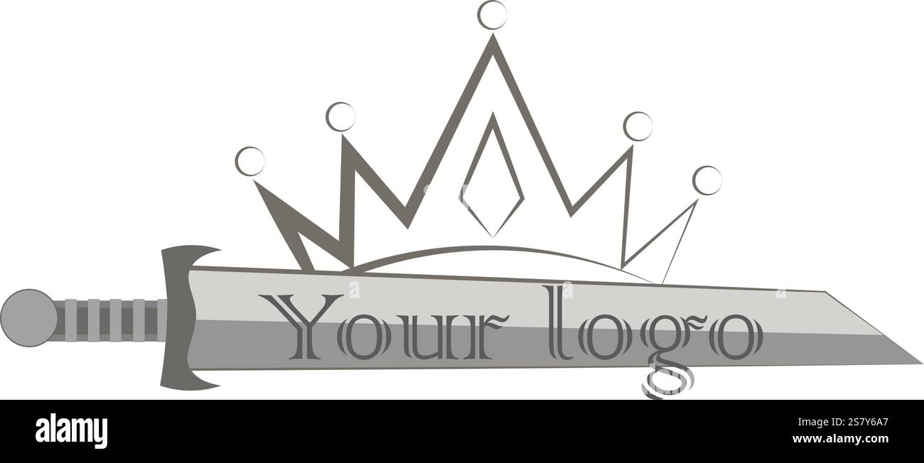 Sword and crown logo above sword with text on blade Stock Vector Image ...