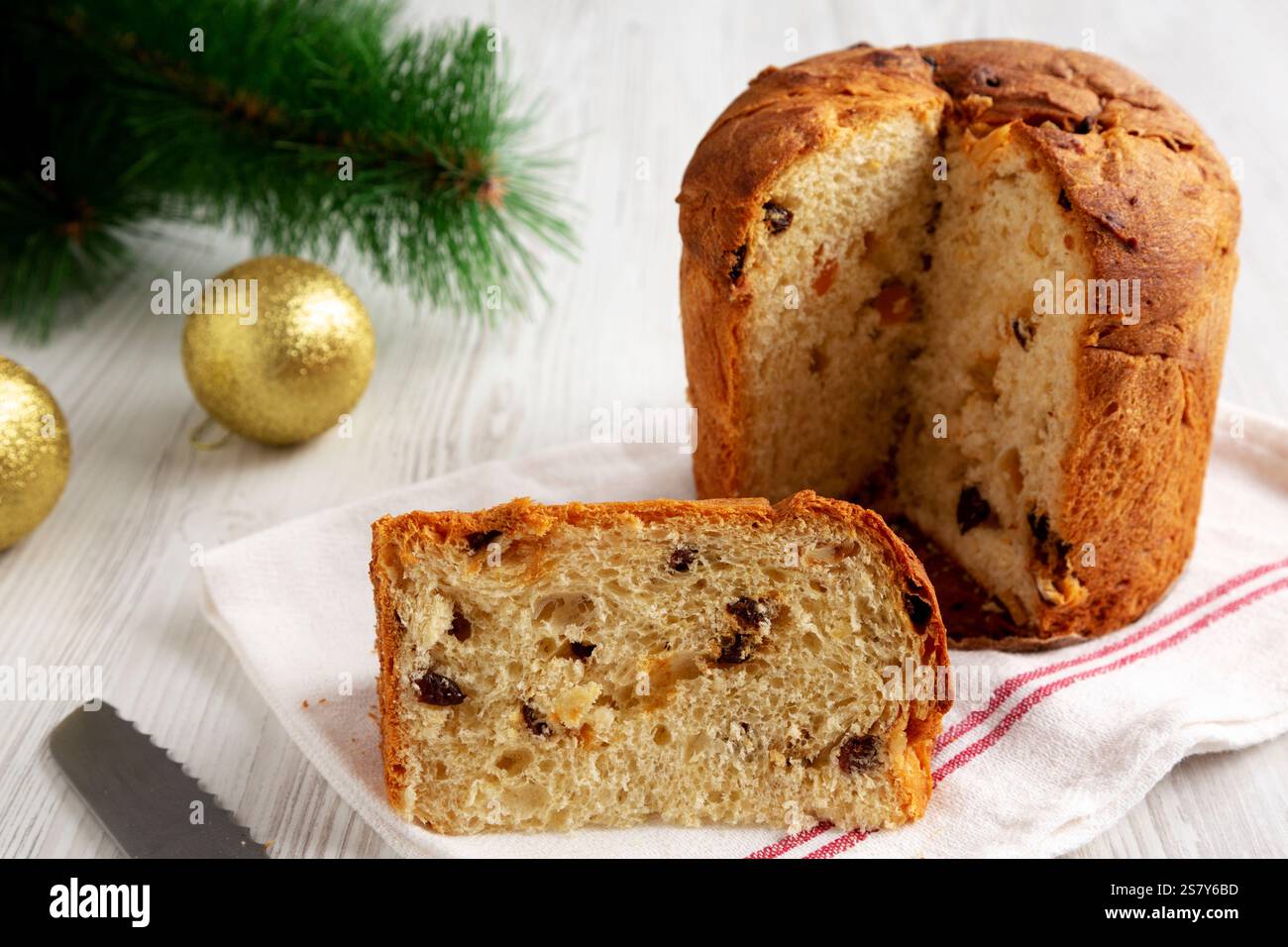 Homemade Italian Panettone Bread with Dried Fruit, side view Stock ...