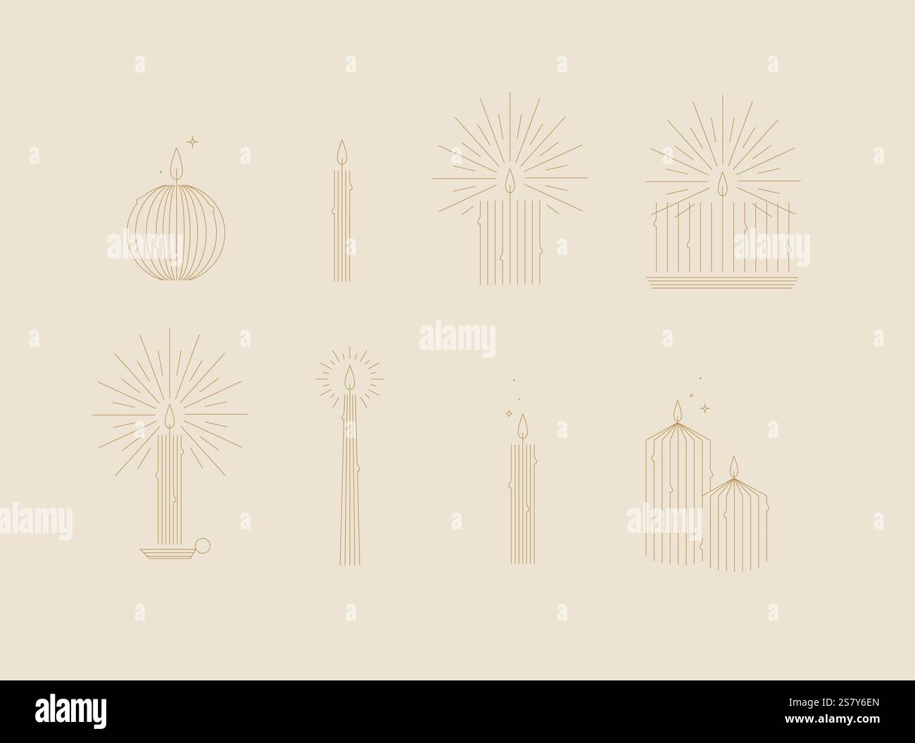 Candle set different forms and shapes drawing in art deco style on ...