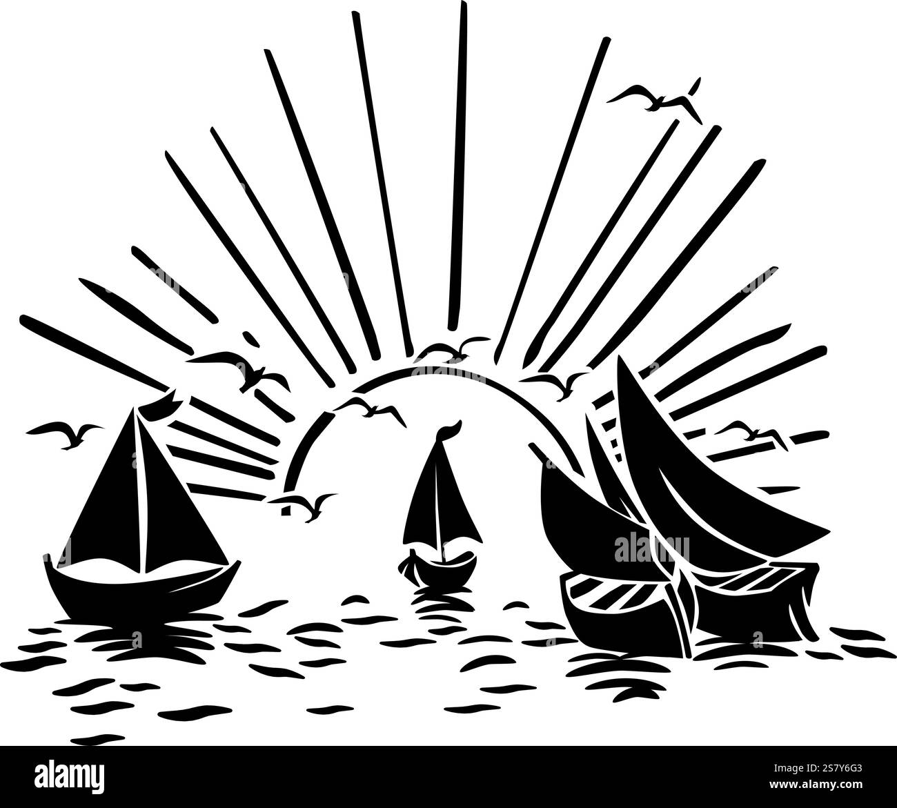 drawing of sailing ships sailing at dawn Stock Vector Image & Art - Alamy