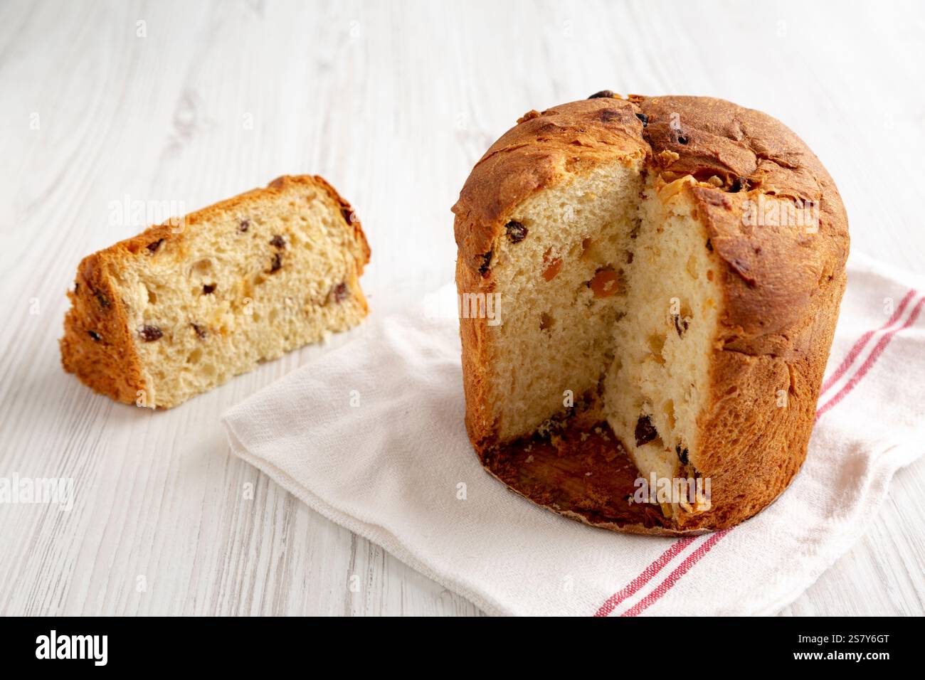 Homemade Italian Panettone Bread with Dried Fruit, side view. Close-up ...