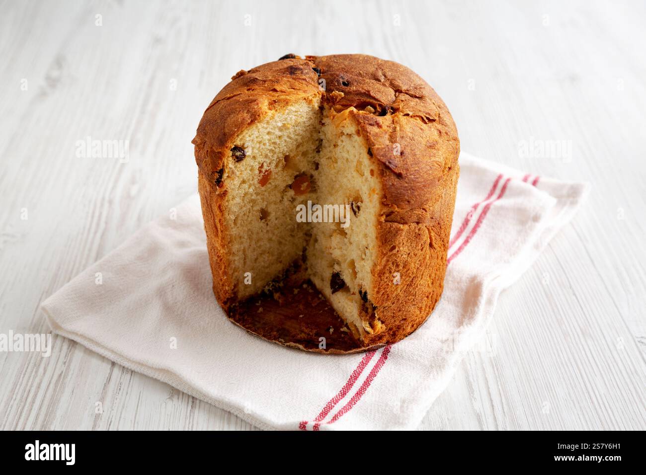 Homemade Italian Panettone Bread with Dried Fruit, side view Stock ...