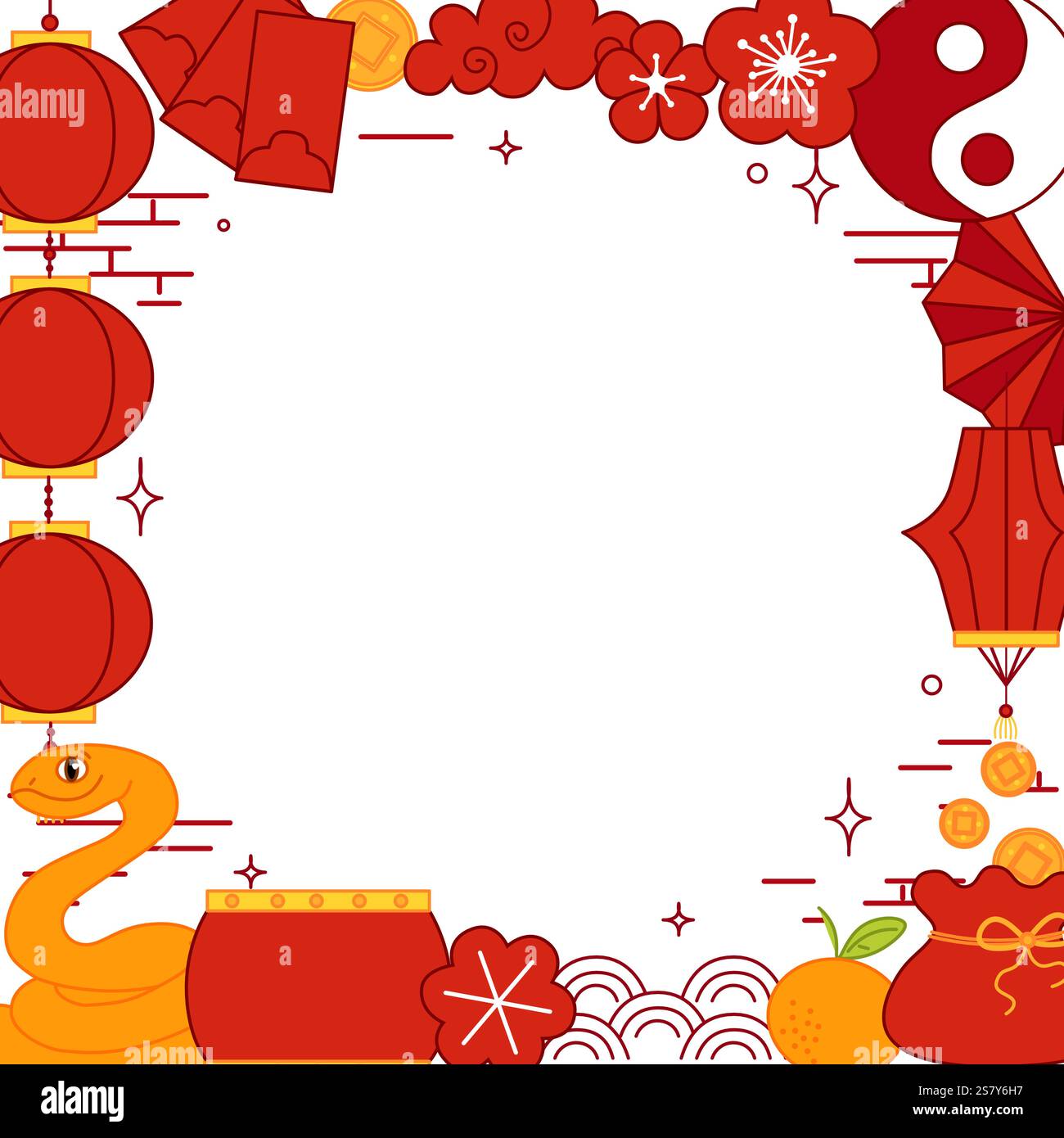 Chinese new year of snake vector graphic line circle round frame , New ...