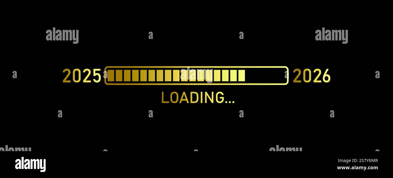 Golden loading bar 2025 to 2026 on black background. New year concept ...