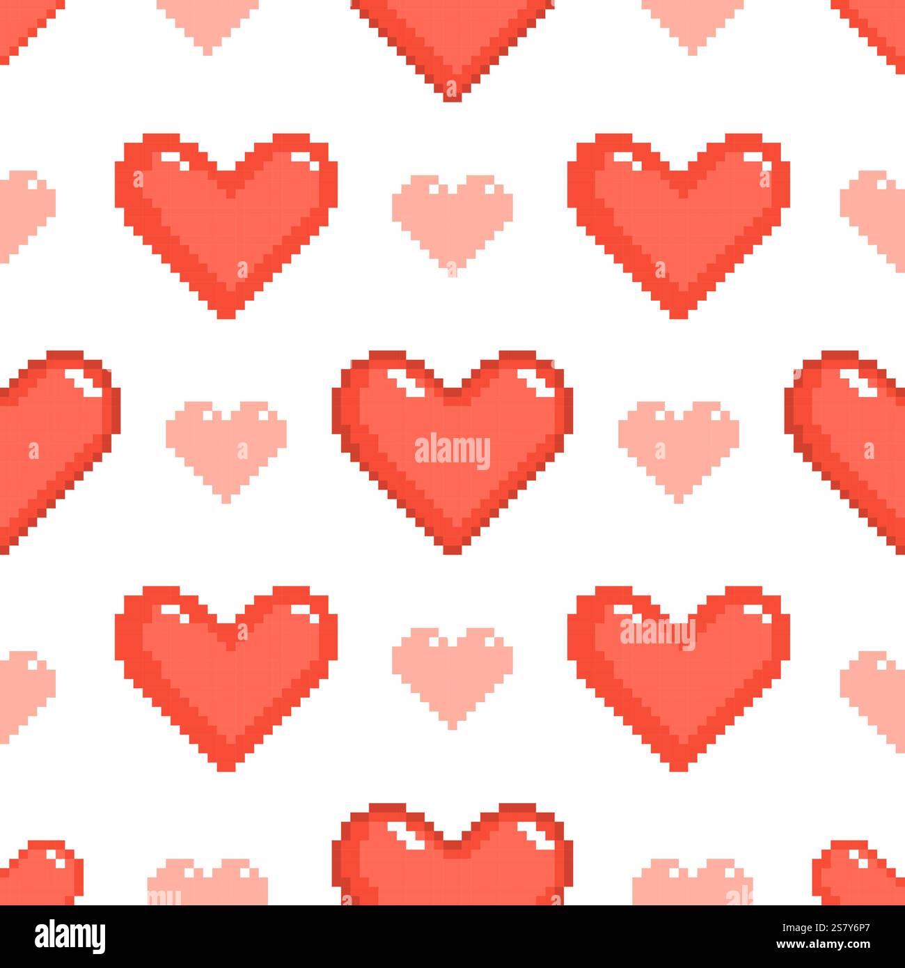 Simple pixel hearts seamless pattern. Video game 8 bit elements, health ...