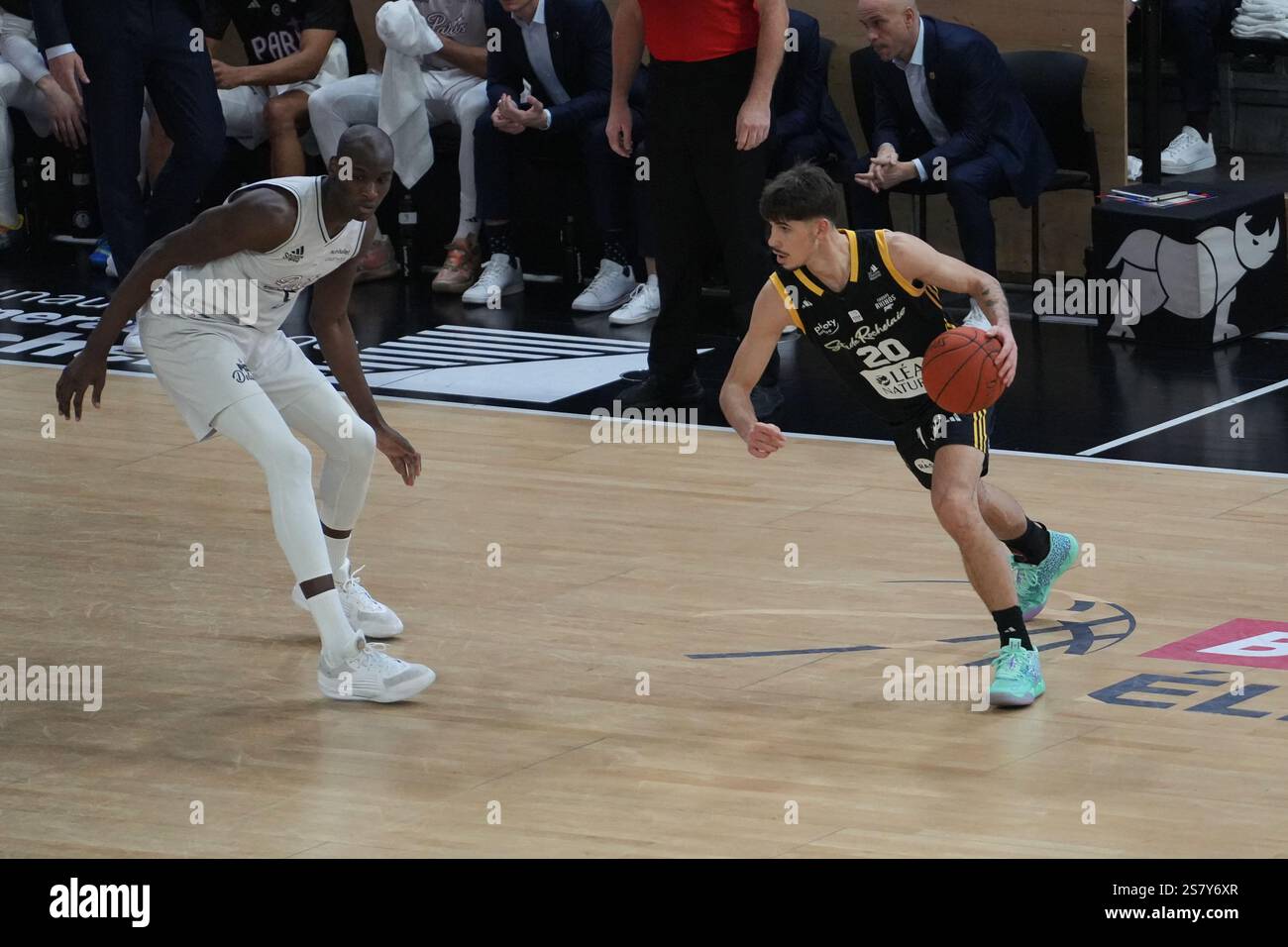 5 Bandja Sy of Paris Basket and 20 Matheo Leray of Stade rochelais ...