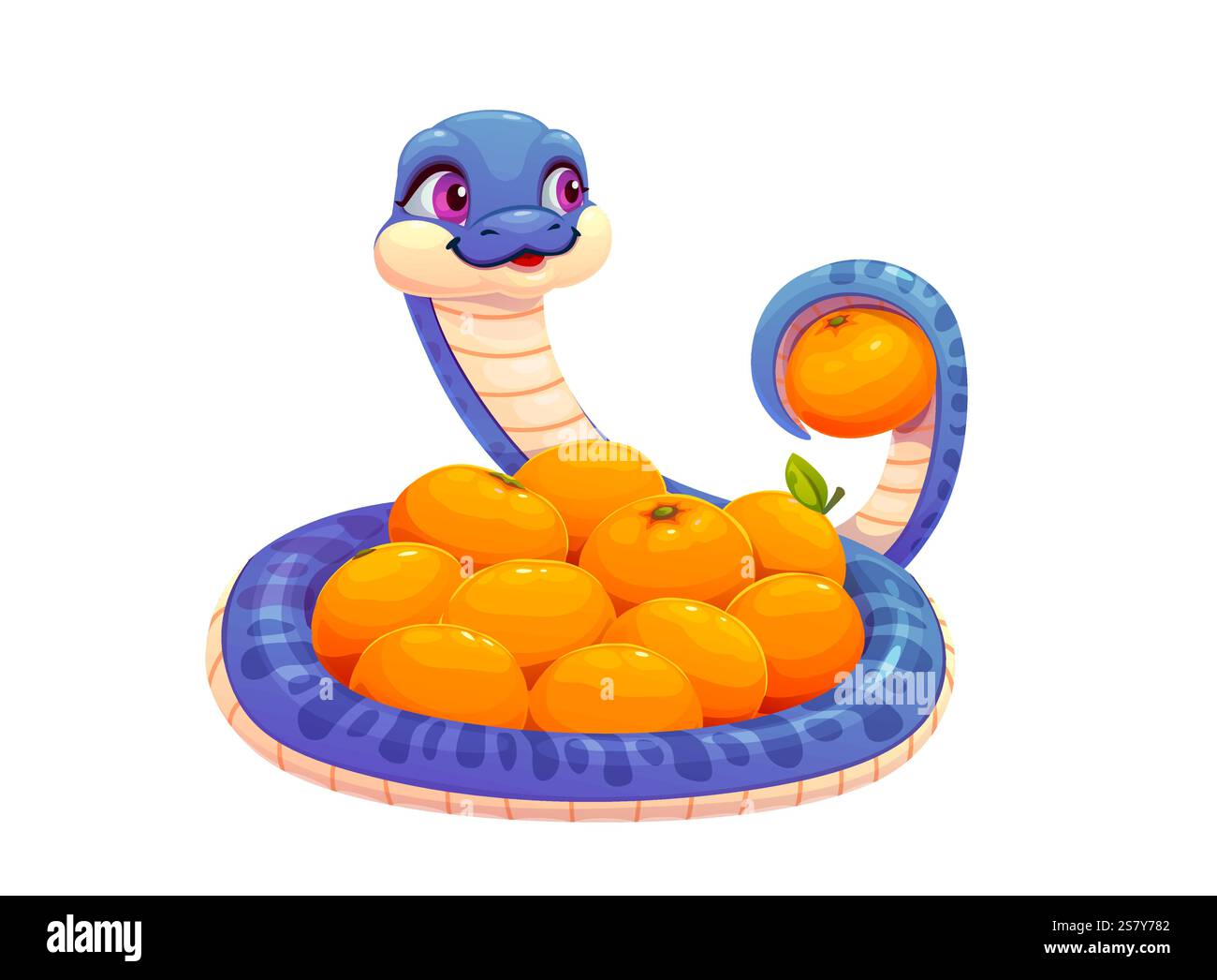 Funny snake character with tangerine and mandarin fruits. Cute cartoon ...