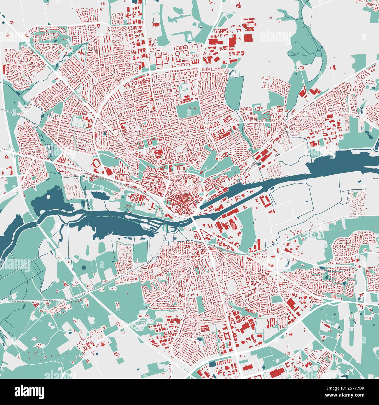 Map of Randers, Denmark. Detailed city vector map with buildings ...
