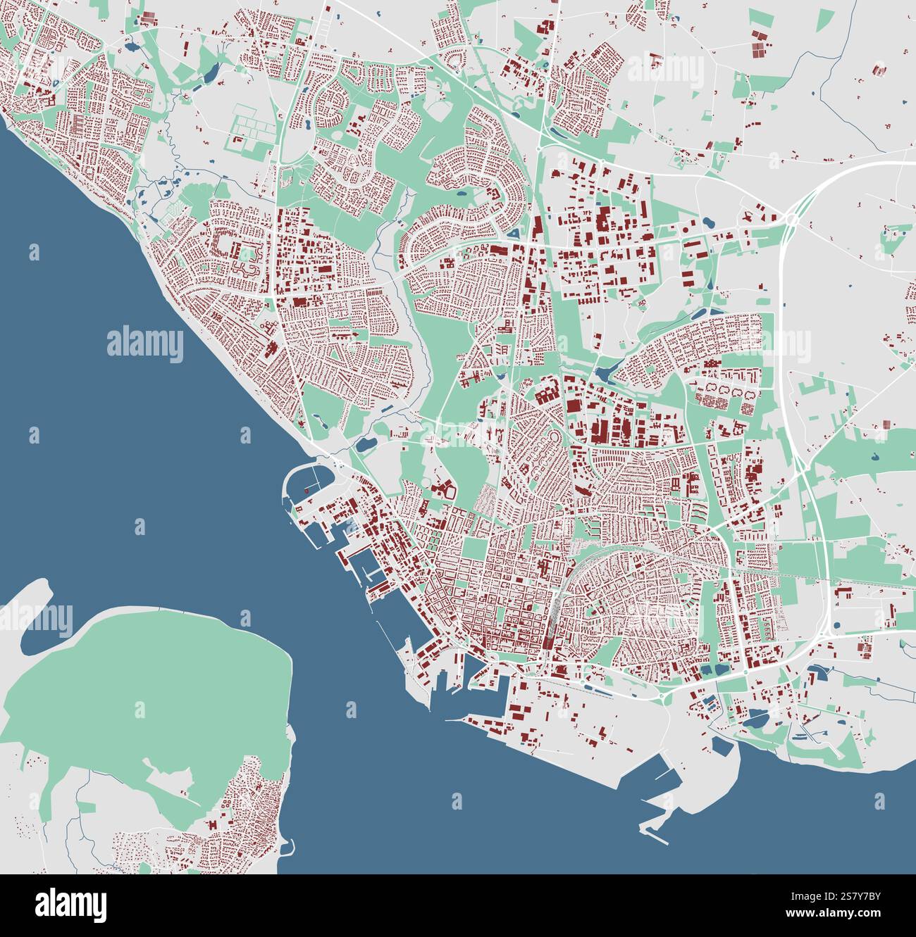 Map of Esbjerg, Denmark. Detailed city vector map with buildings ...