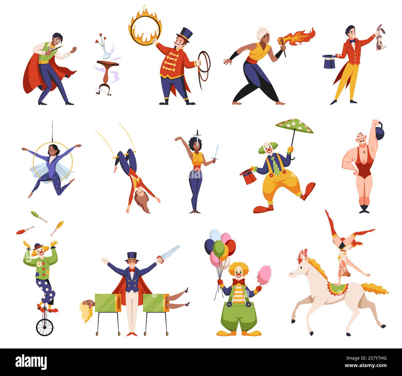 Cartoon circus artists characters. Chapiteau representatives, funny ...