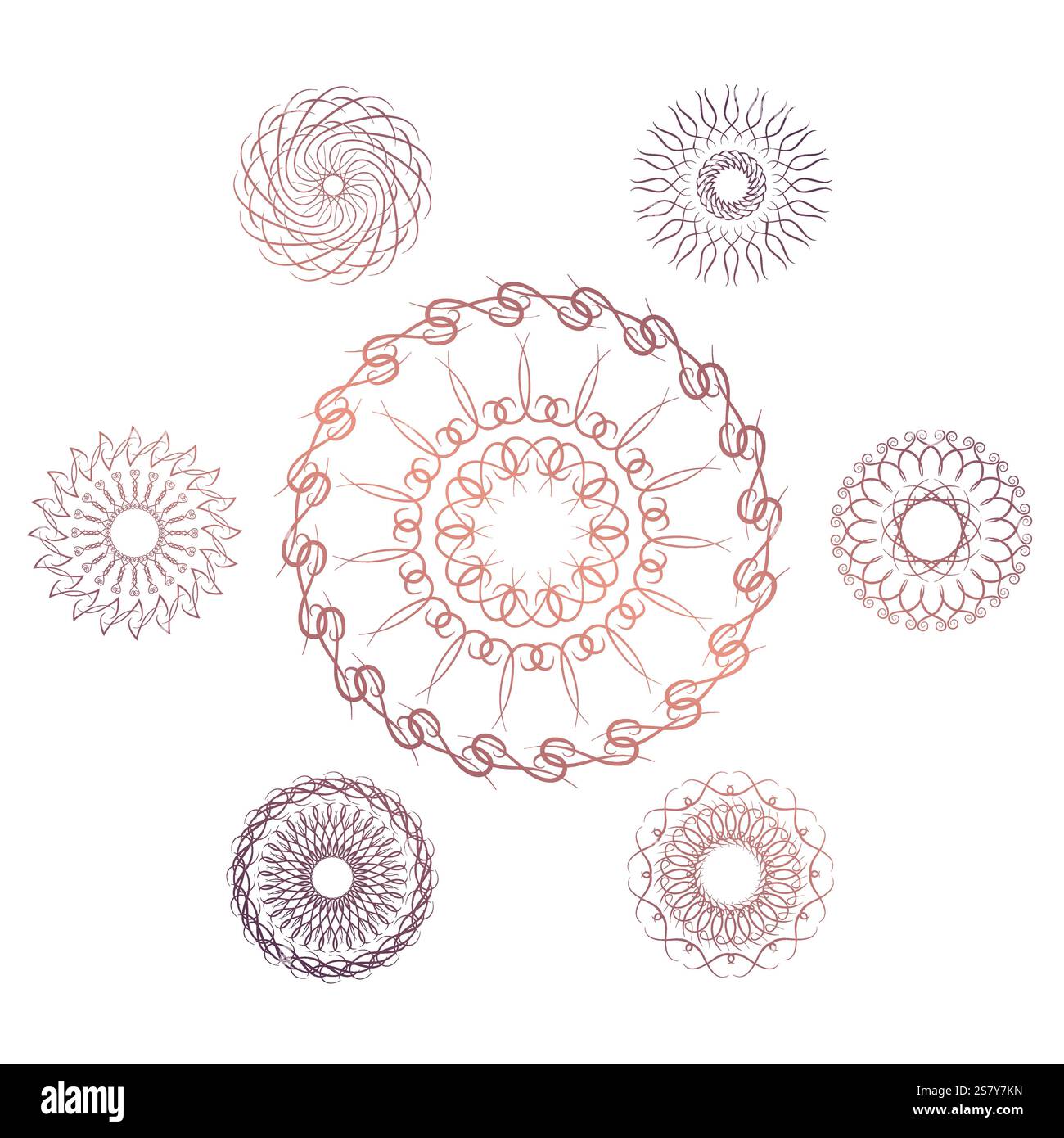 Set of seven geometric circular elements. Vector monogram on white background. Vector ...