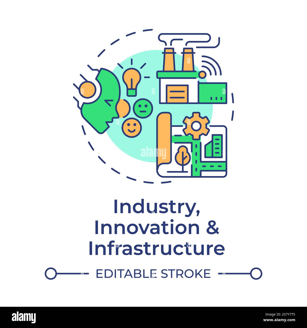 Industry, innovation and infrastructure multi color concept icon Stock ...