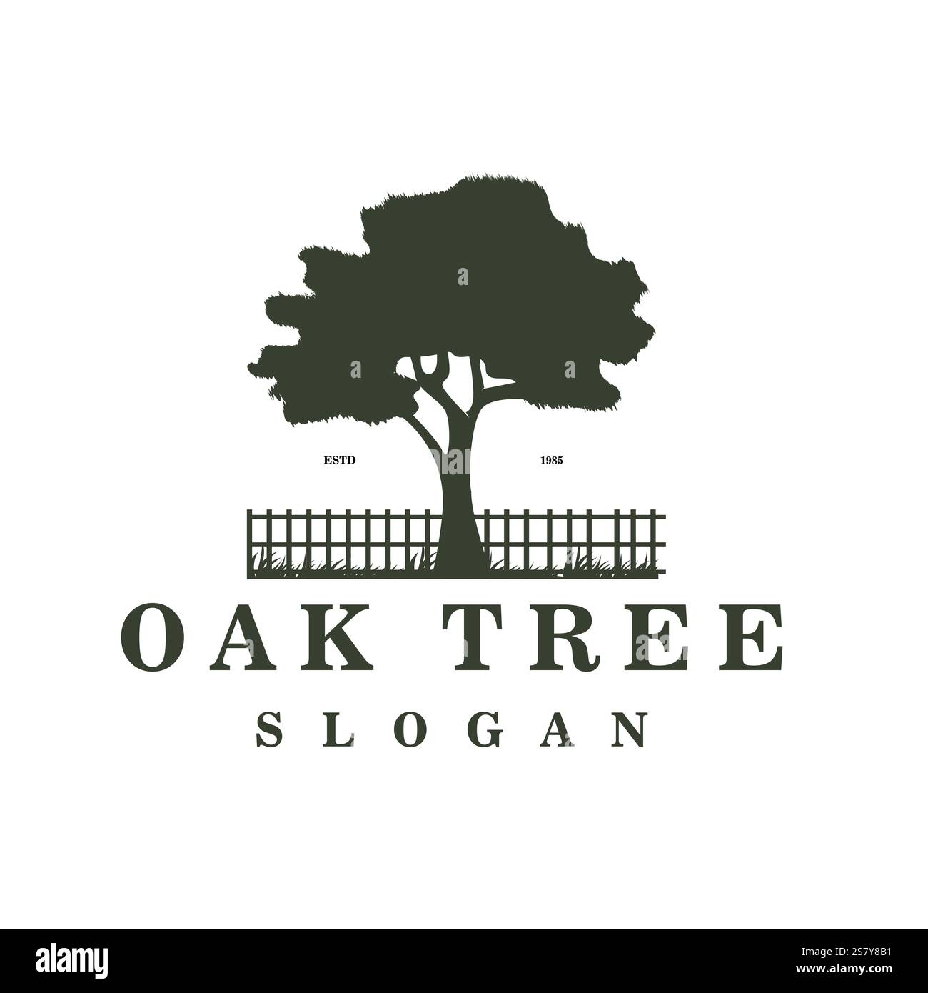 Oak Tree Silhouette Logo with Wooden Fence Logo is suitable for Brands ...