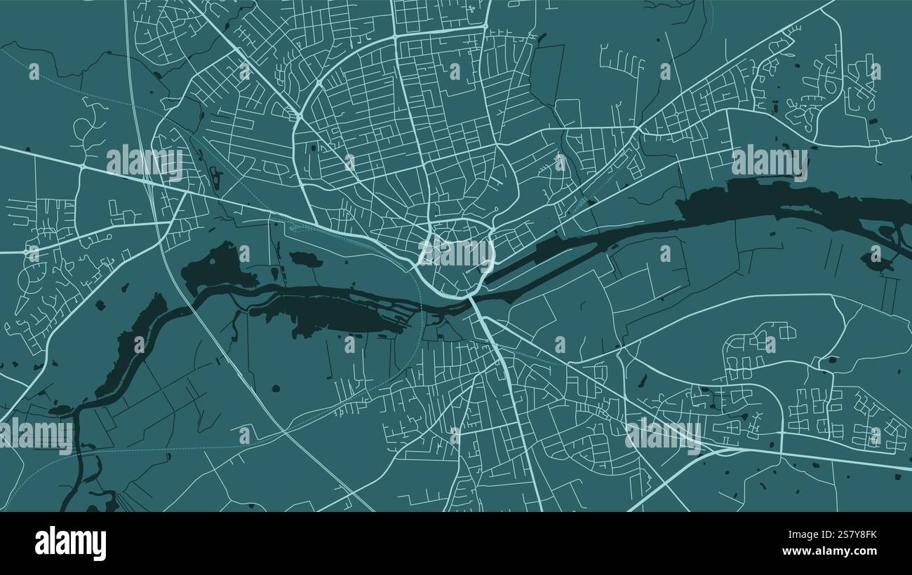 Blue Randers map, Denmark. Vector city streetmap, municipality area ...