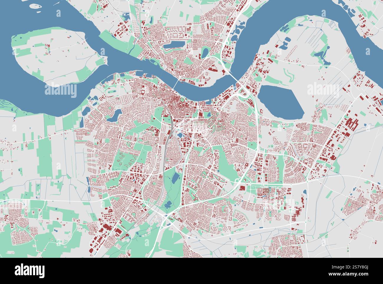 Map of Aalborg, Denmark. Detailed city vector map with buildings ...