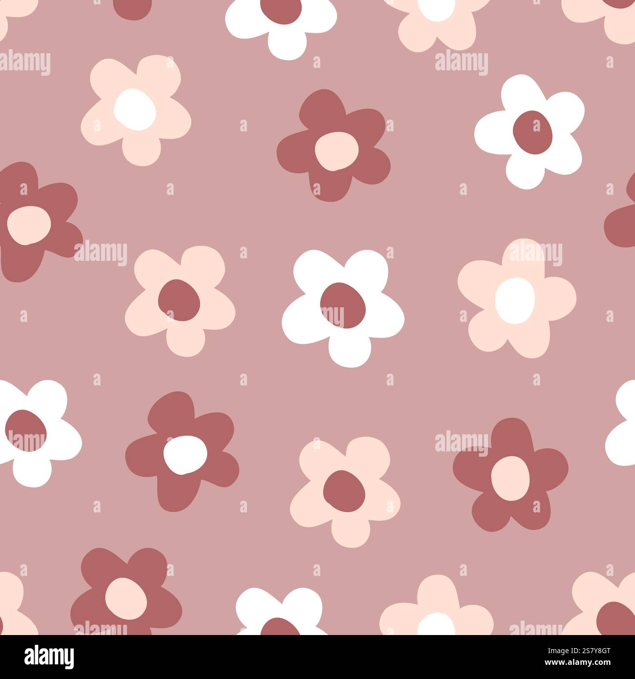 Cute and simple retro flowers seamless pattern. Old pink palette ...