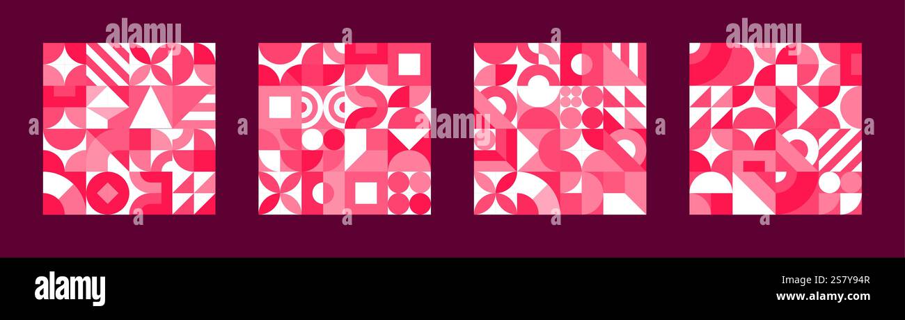 Valentines day geometric shape tile patterns in shades of pink, white ...