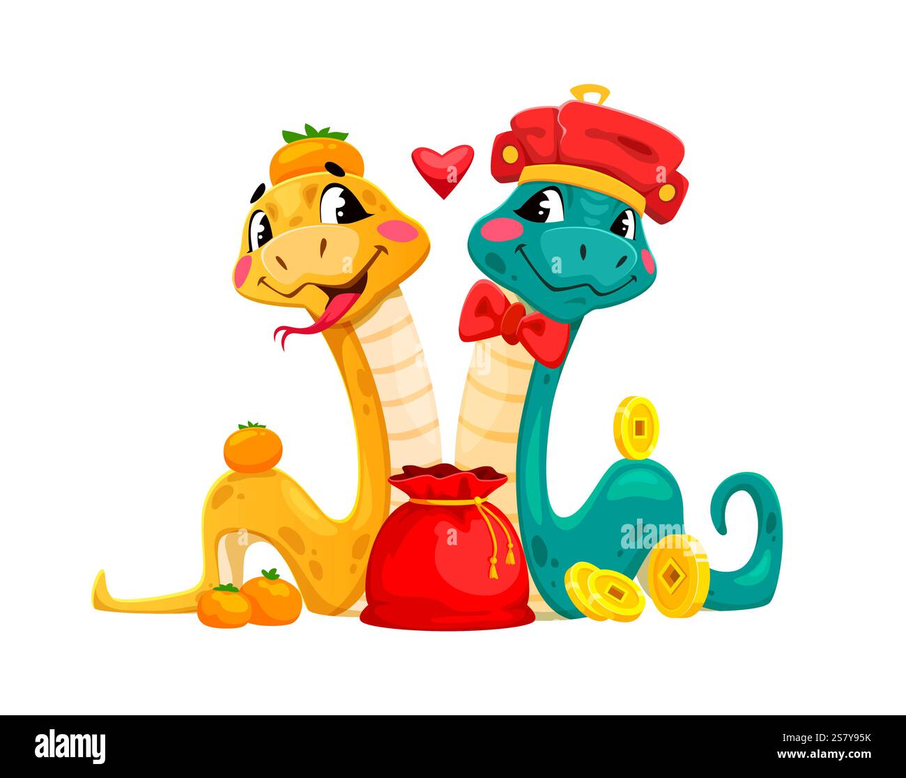 Funny cartoon snakes with love heart, valentine day and Chinese new ...