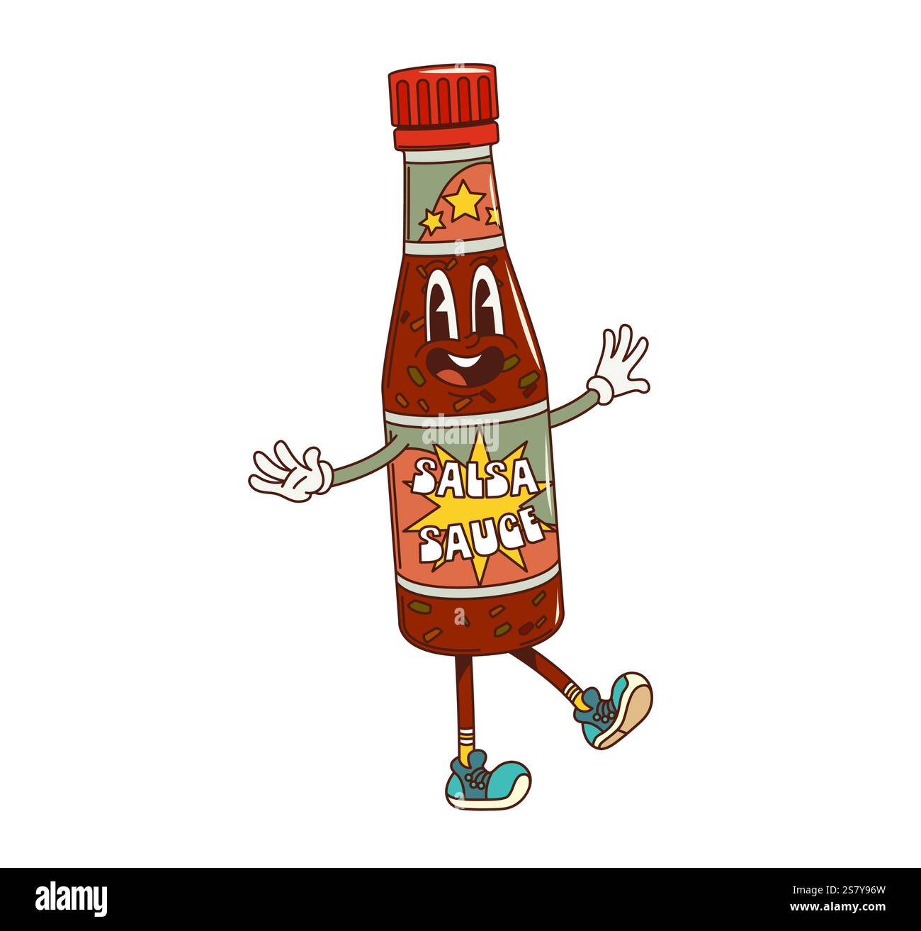 Cartoon groovy salsa sauce character with funny face, vector comic ...