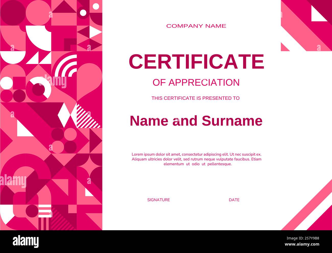 Certificate template with valentines day geometric shapes. Vector ...