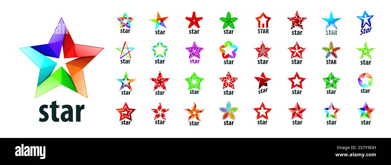 A set of vector logos with the image of a star on a white background ...