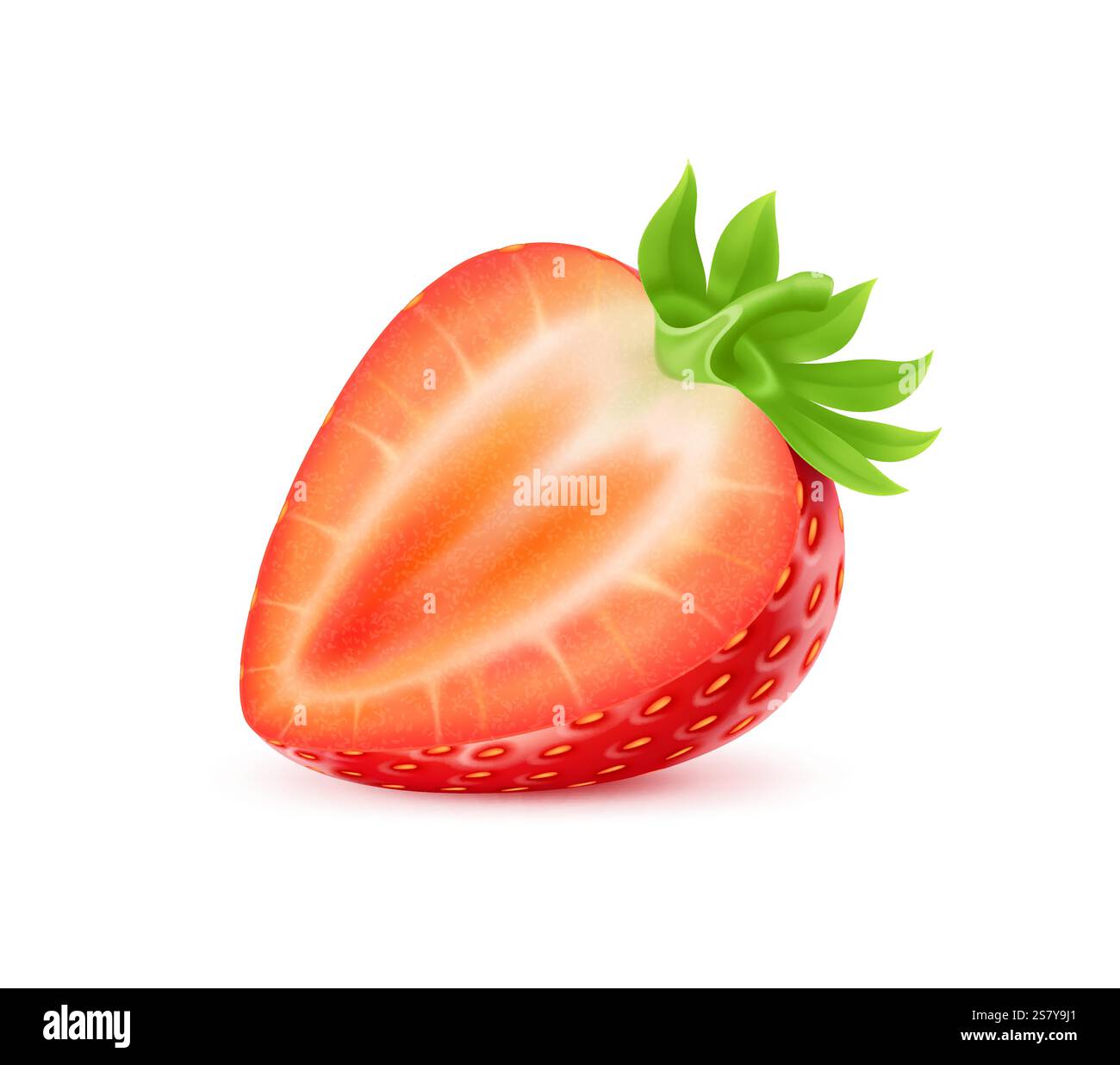 3d realistic raw ripe strawberry fruit ripe half, showcasing its ...