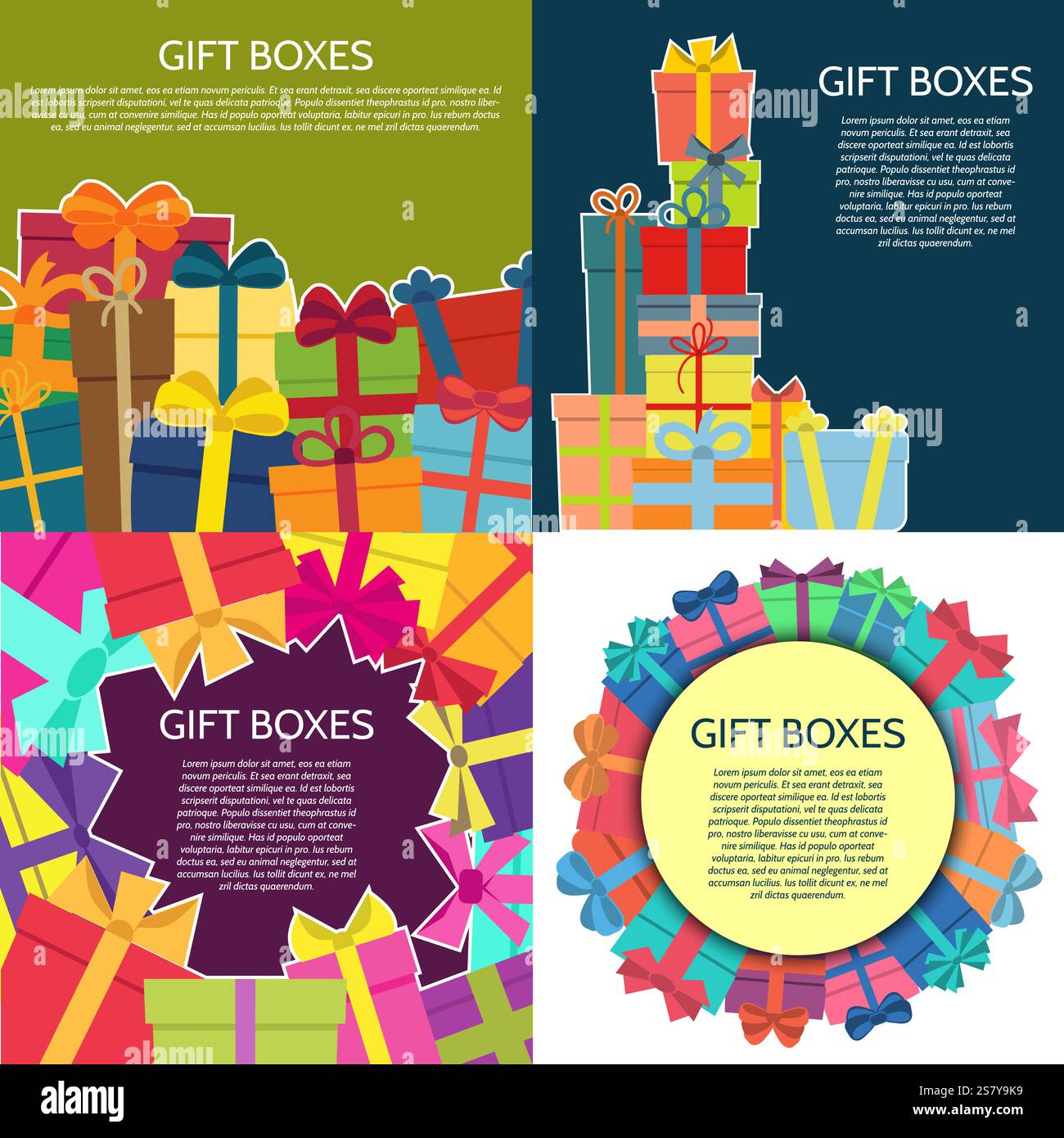 Set of four backgrounds with a colorful gift boxes. Vector illustration Stock Vector Image & Art ...