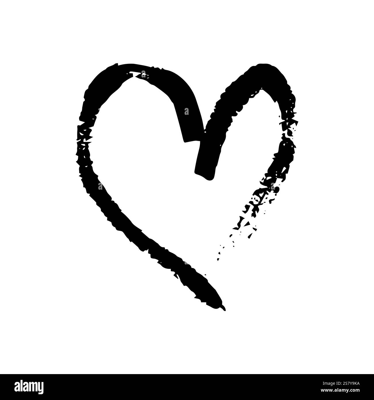 Hand drawn brush hearts. Grunge black doodle heart on white background ...