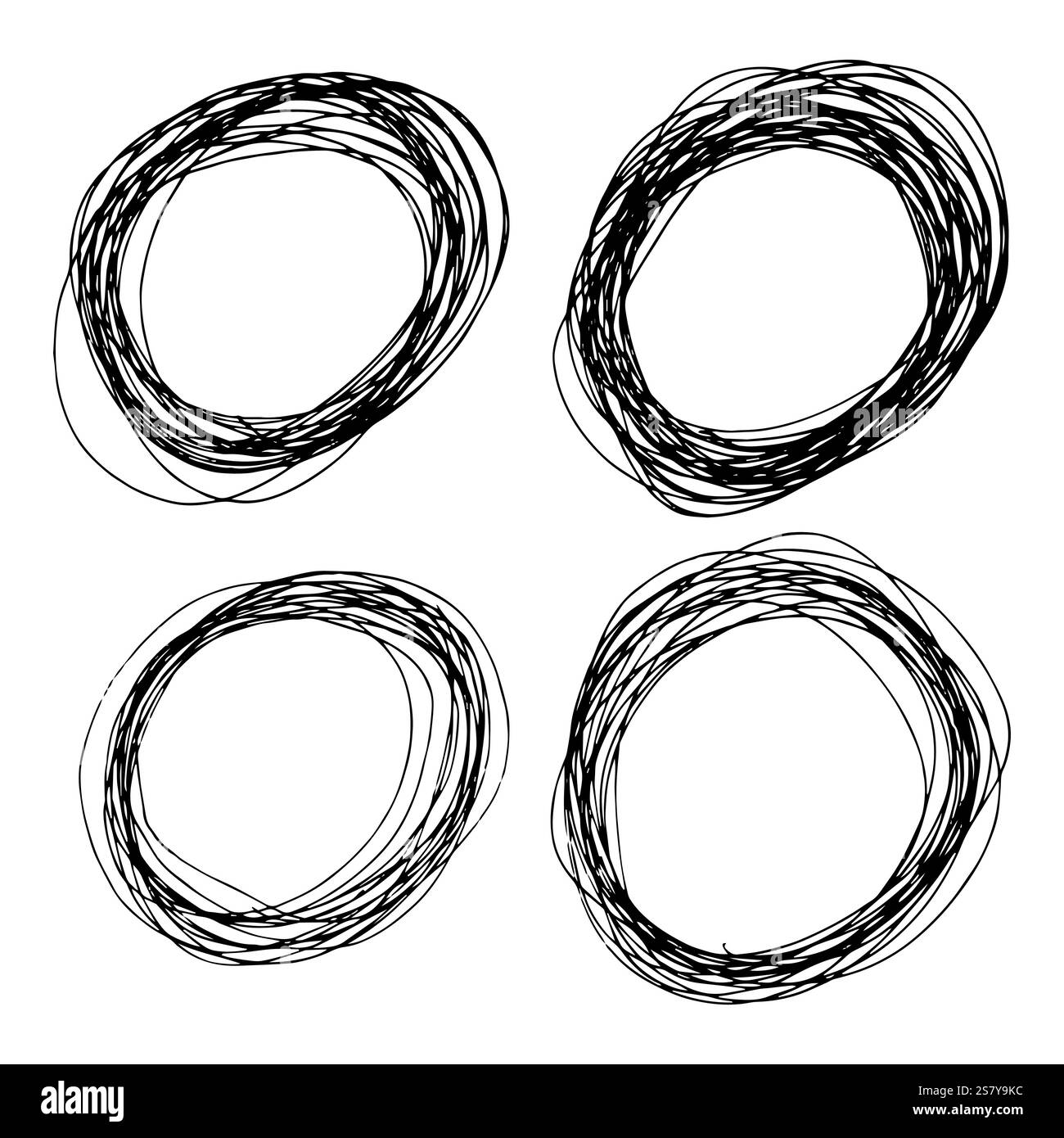 Set of four Sketch Hand drawn Ellipse Shapes. Abstract Pencil Scribble ...