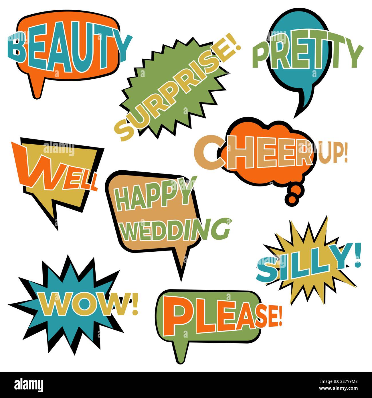 Set of nine cartoon comic balloon speech bubbles in flat style ...